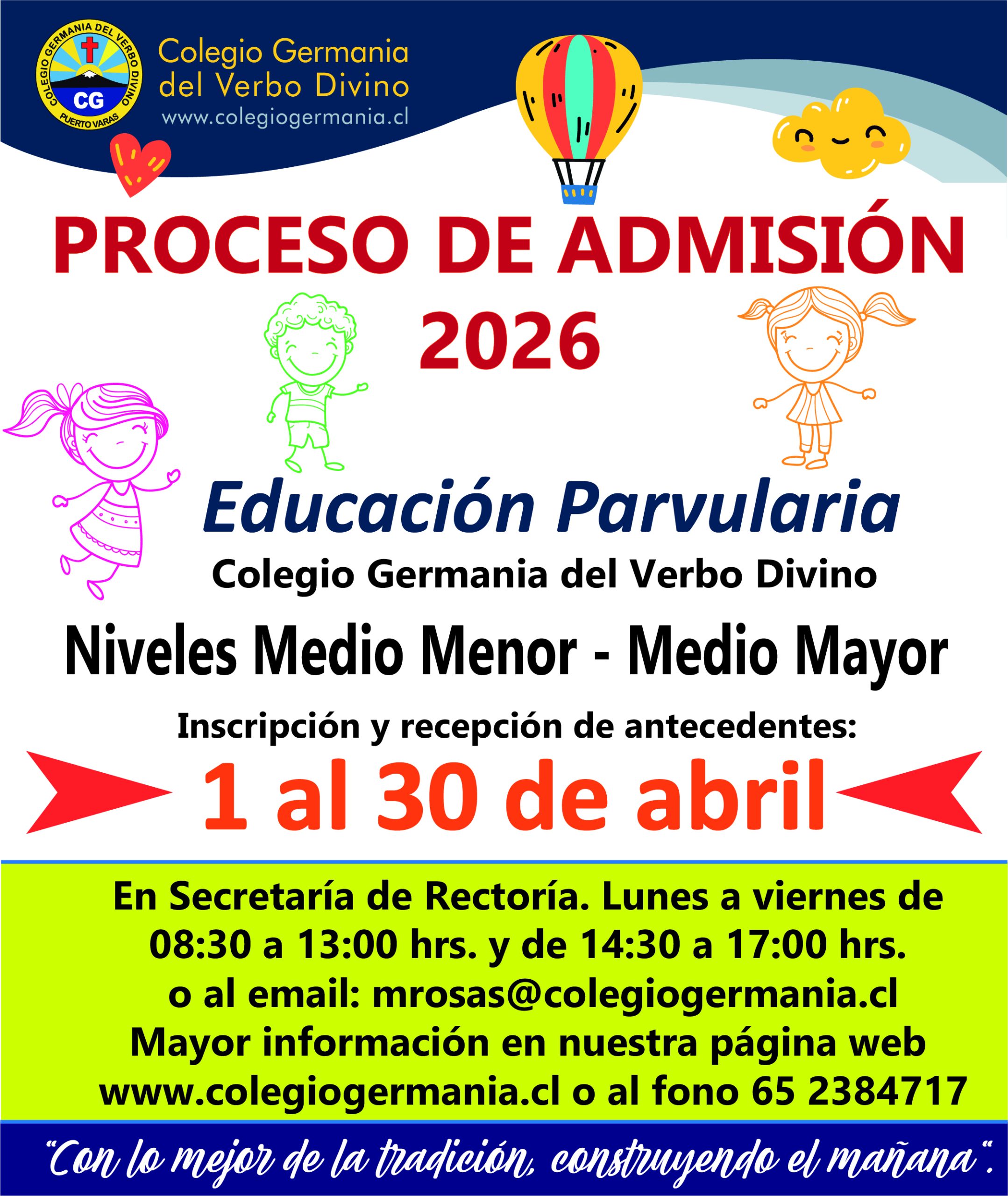 Admisión 2026 Educación Parvularia – Colegio Germania del Verbo Divino
